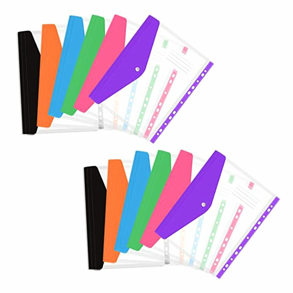 12 шт, прозрачная пластиковая папка-бумажник с перфорированным карманом, кнопкой и этикеткой для файлов с 11 отверстиями