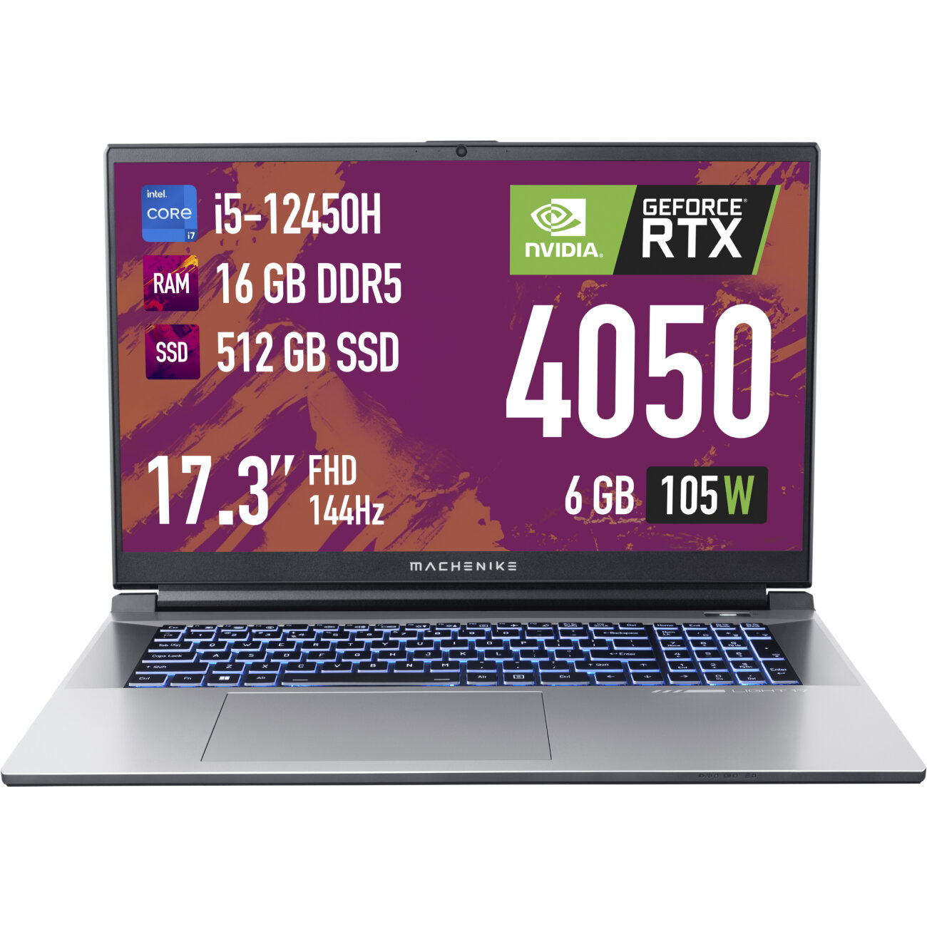 Ноутбук игровой Machenike L17 Pulsar/JJ00G600ERU/Core i5-12450H/16Gb/512Gb/17.3 FHD 144Hz/RTX 4050 6 Gb/DOS