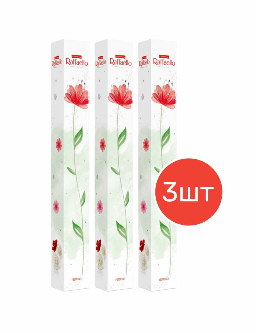 Конфеты в коробке Raffaello с миндалем в кокосовой обсыпке 80г роза 3 шт