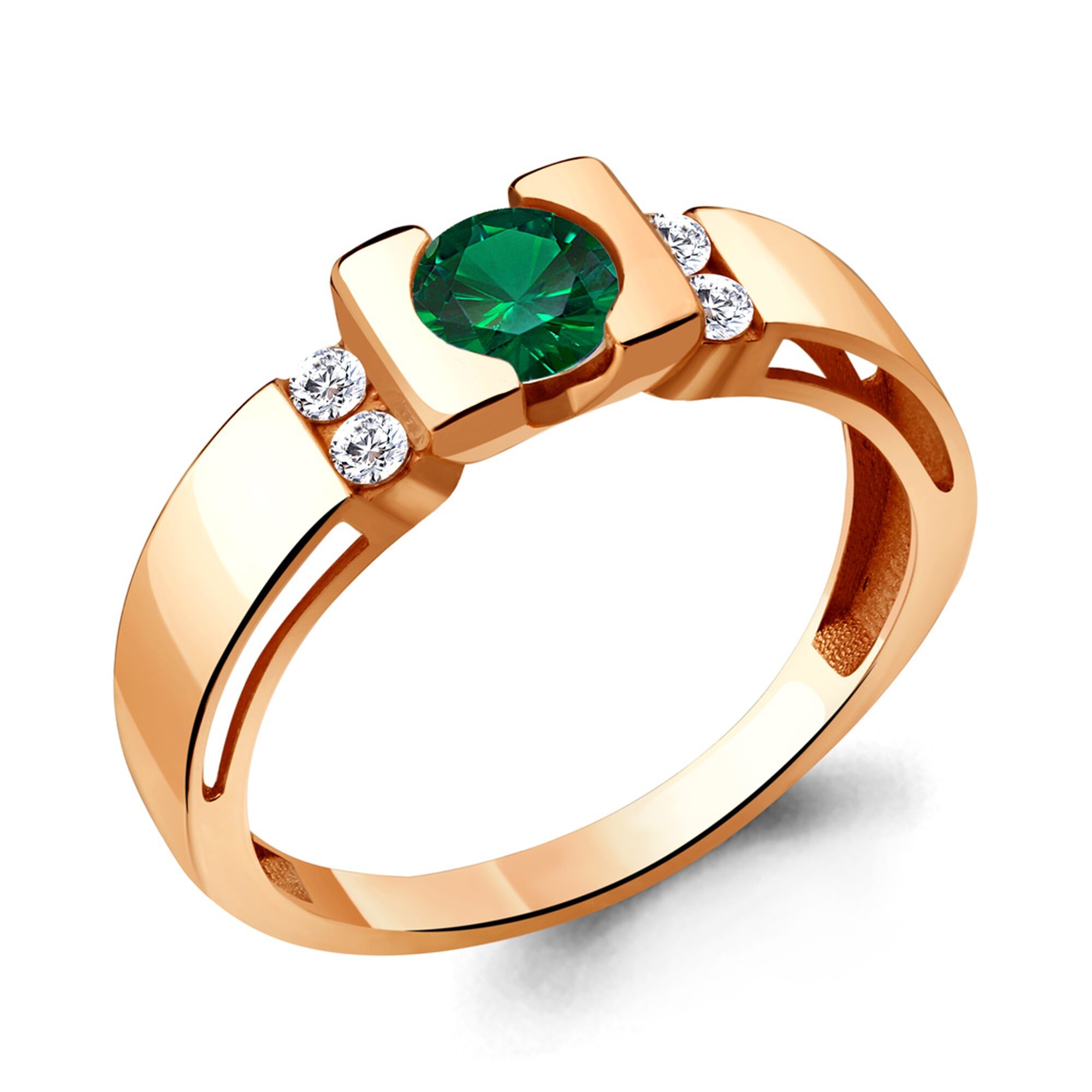 Кольцо, серебро, 925 проба, золочение, фианит, изумруд синтетический