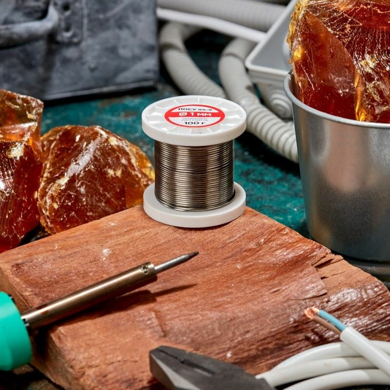 Припой ПОСу 95-5, 100г, 1мм, (олово 95%, сурьма 5%), бессвинцовый, ГОСТ 21931-76, катушка REXANT