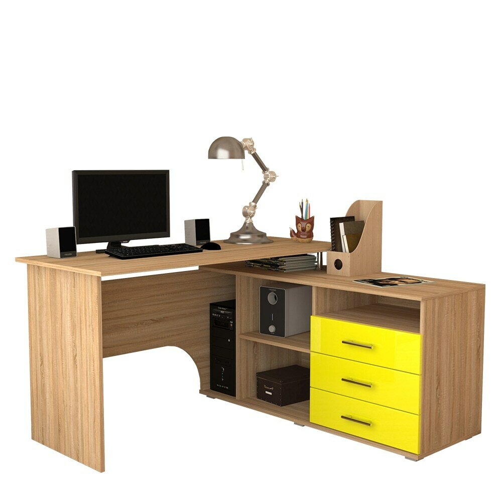Компьютерный стол DoorDoor-50 дуб сонома / желтый глянец 140х75х126 см, цвет на заказ