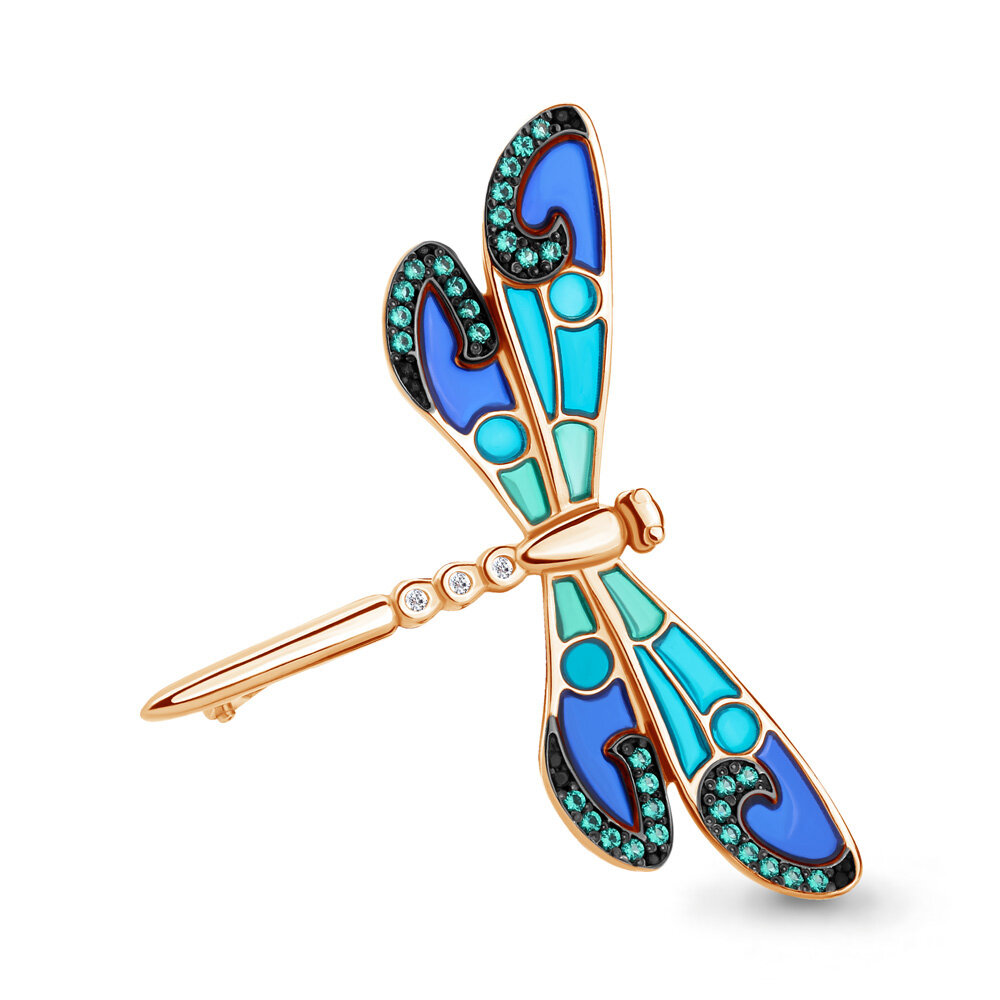 Брошь, серебро, 925 проба, золочение, родирование, фианит