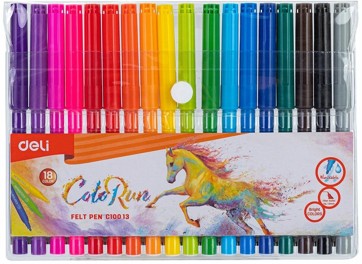 Фломастеры Deli набор ColoRun вентилируемый, 18 цветов (EC10013)