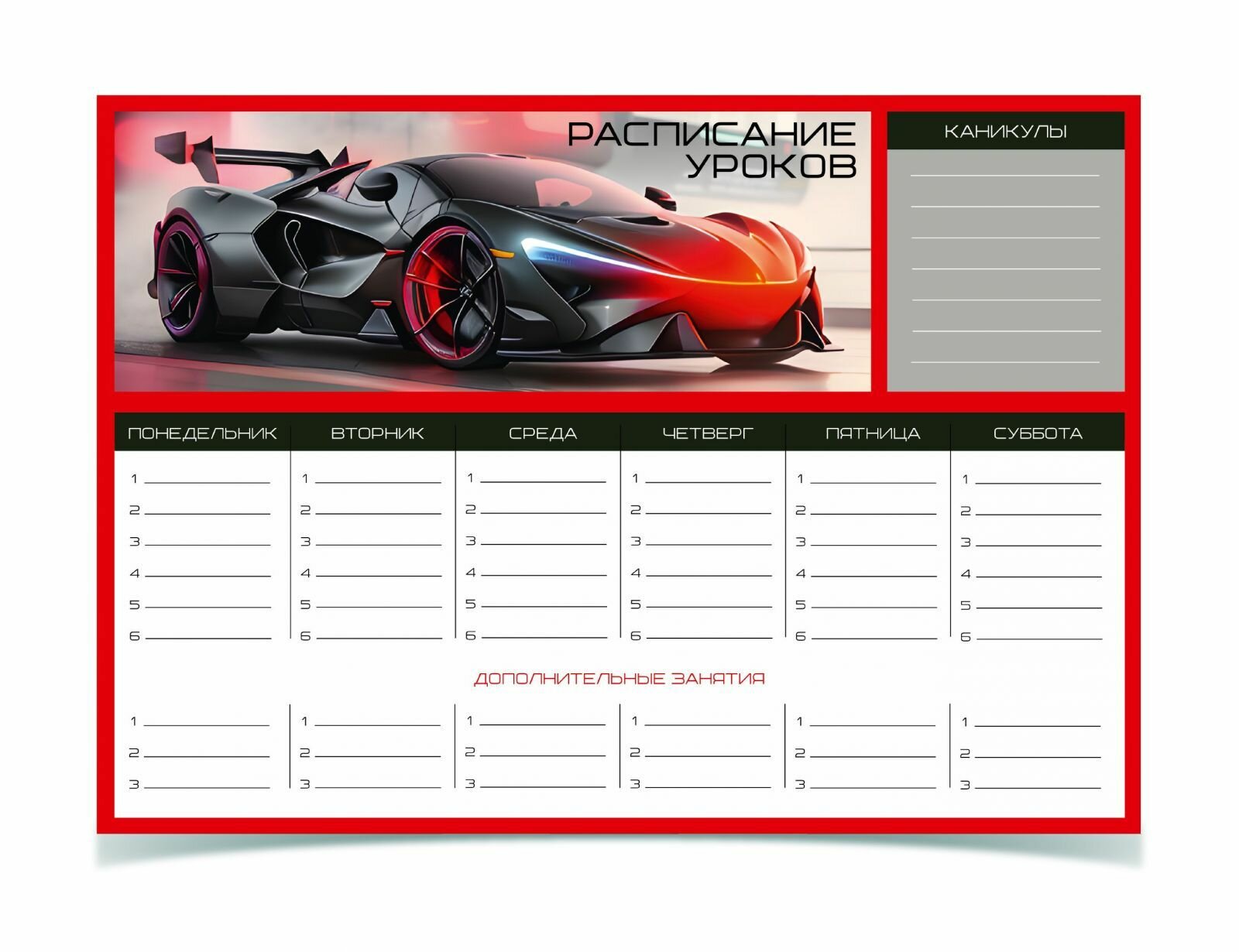 Расписание уроков schoolформат "Драйв", пиши-стирай, А3, мелованный картон, с маркером (РУА3ПС-ДР)