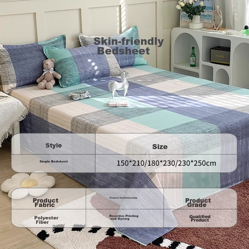 Aiwei Single Bed Sheet, Double Bed Home Use Bed Sheet, Men's Skin-Friendly Washable Bed Sheet, Striped Era, 230*250cm