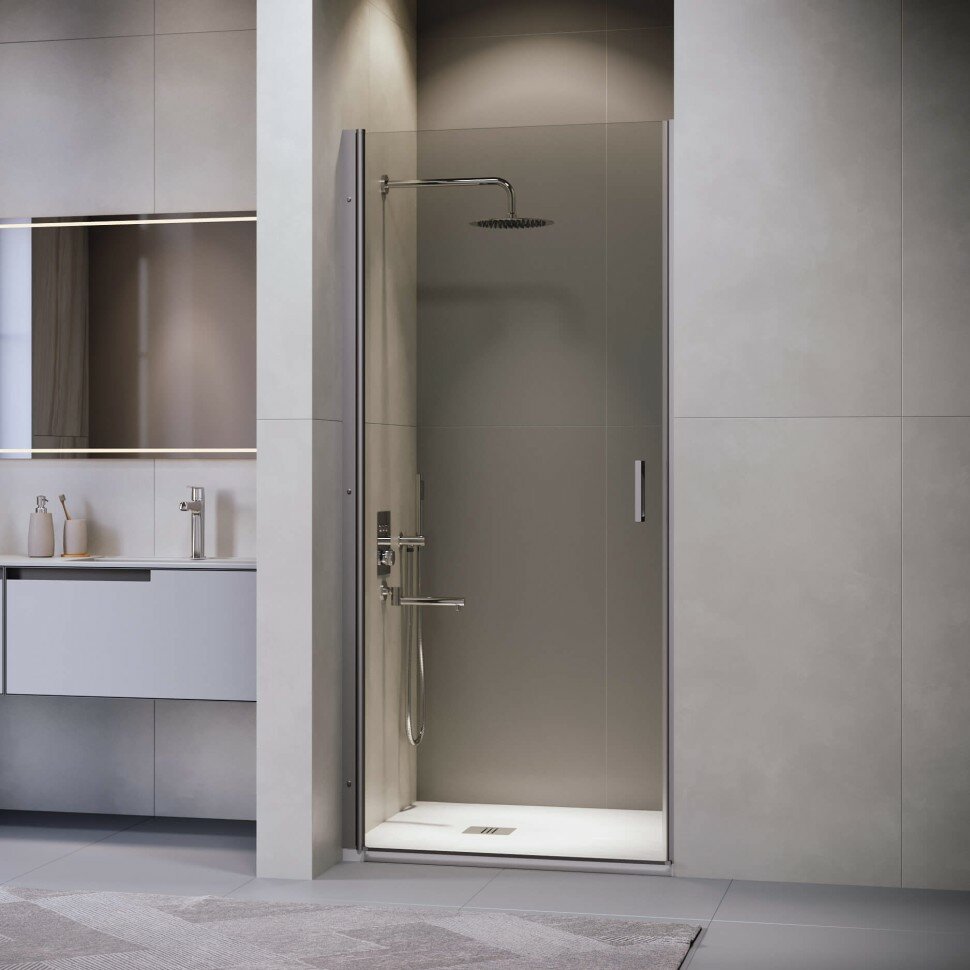 Душевая дверь RGW Leipzig, распашная конструкция, стеклянные прозрачные двери, серый профиль, 600