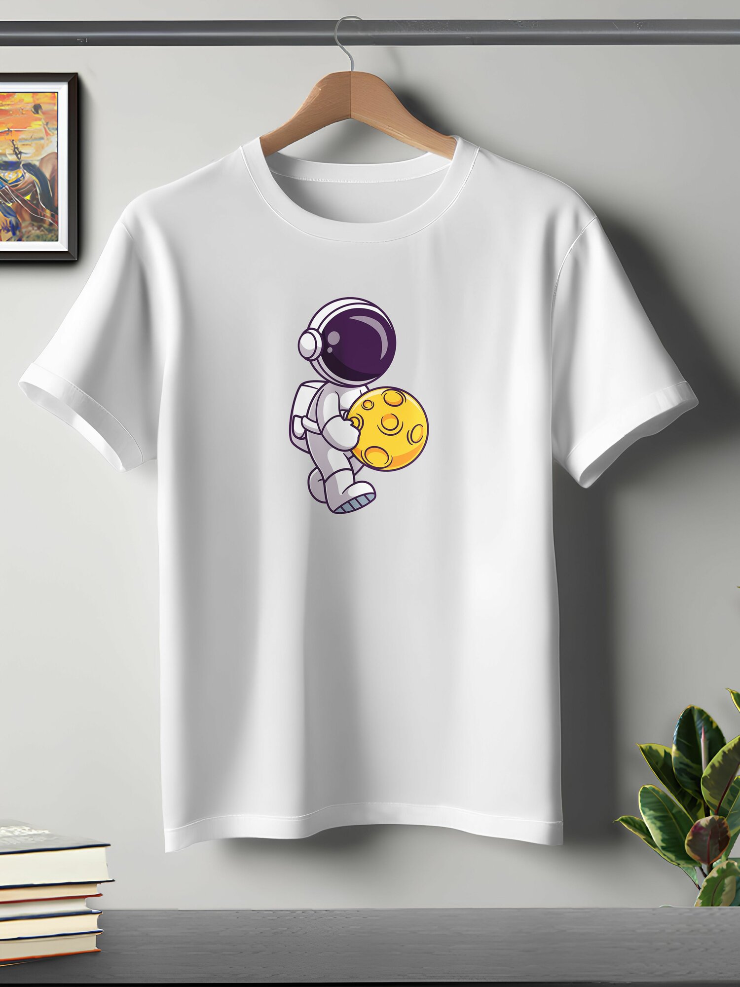 Футболка ONEQ унисекс 50-52 (XL) размер с принтом Космонавт, белая