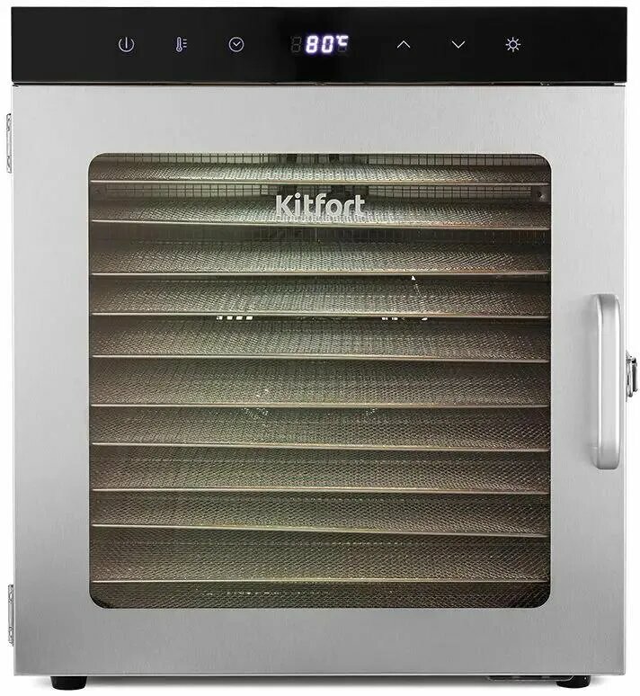 Сушилка для овощей и фруктов KitFort КТ-1951, нержавеющая сталь, 12шт