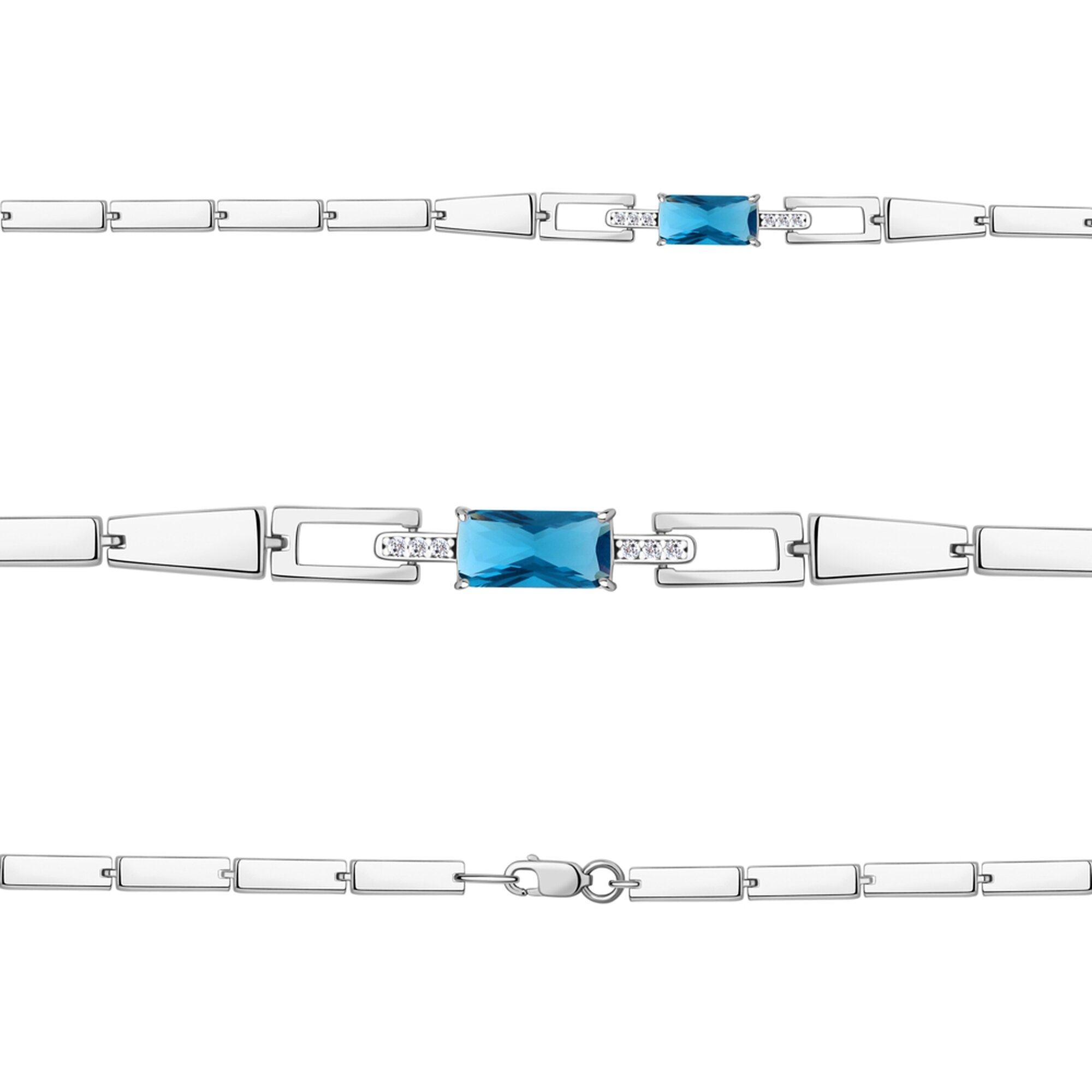 Браслет, серебро, 925 проба, родирование, фианит