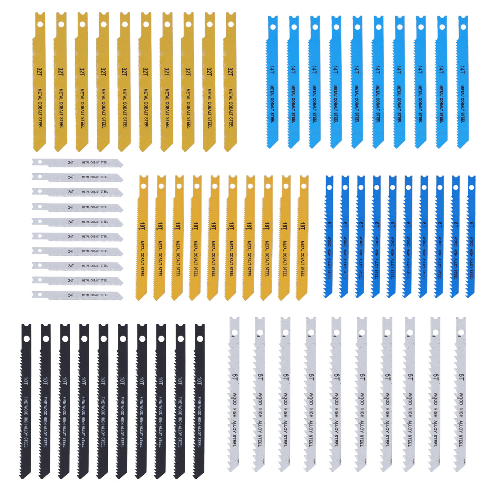 70 Шт. Набор Лезвий Для Лобзика 6 8 10 14 18 24 32TPI Из Высокоуглеродистой Стали С U-образным Хвостовиком для Лобзика по Дереву Пластику Металлу