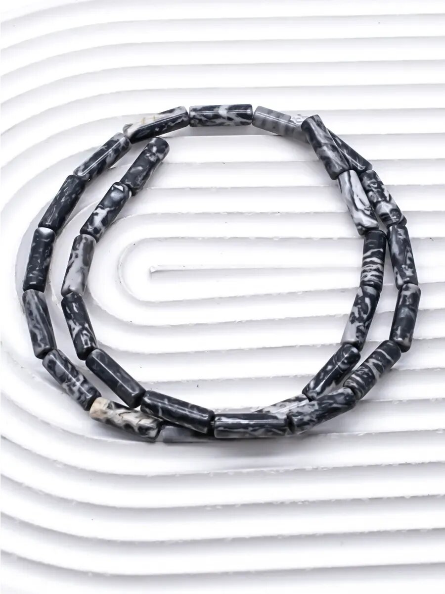 1588 Бусины яшмовые доломит мраморный черный 13x4 мм 1 ед A+