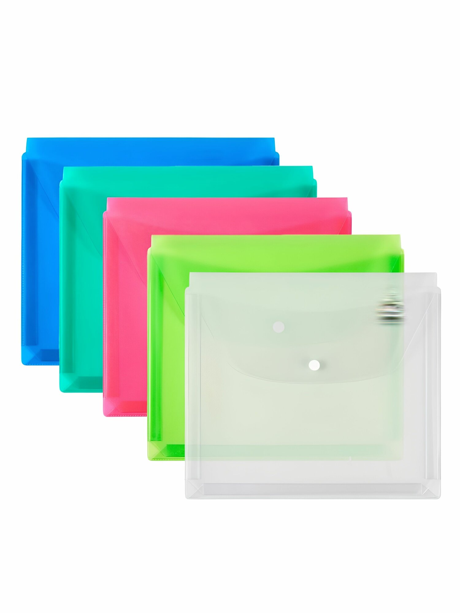 Папка-конверт на кнопке, для тетрадей, для документов А5, ассорти, канцелярия для школы и офиса, набор 5 штук