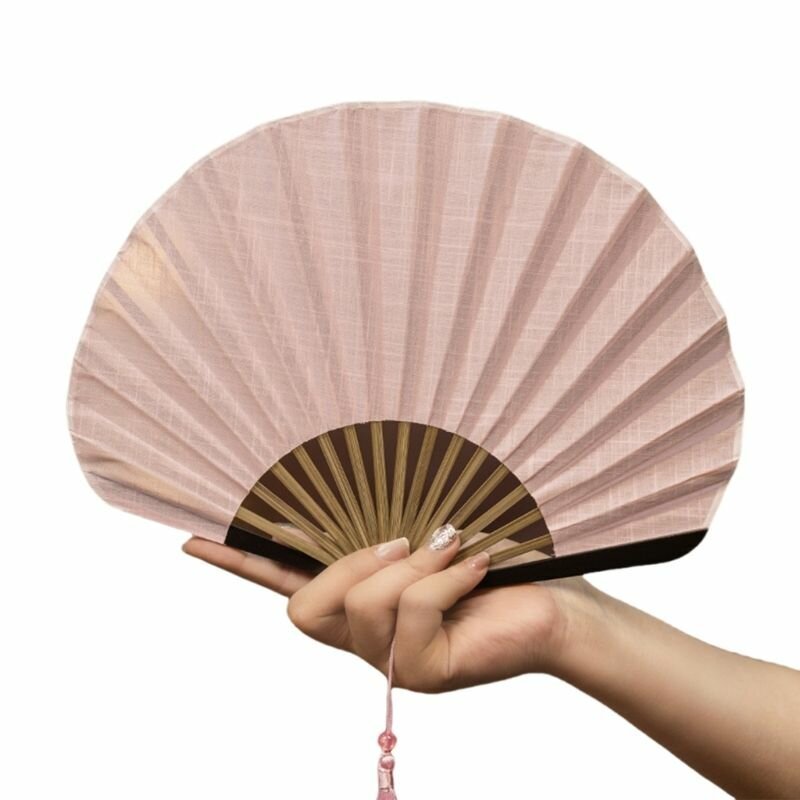 Веер с деревянной рамой в форме раковины, из элегантной хлопковой ткани, ручной, для охлаждения в помещении или на улице, Розовый