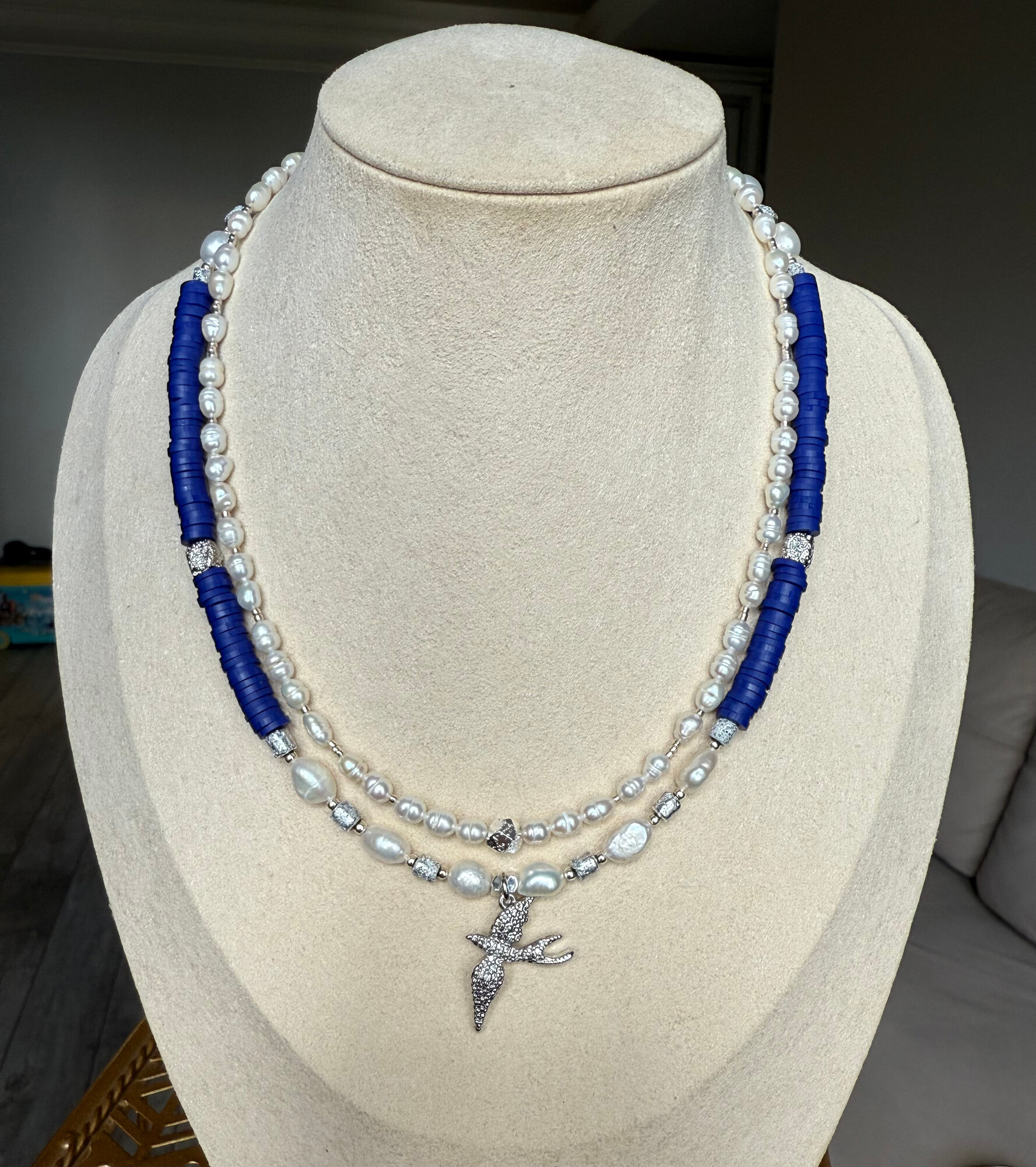 Колье, гематит, каучук, жемчуг культивированный