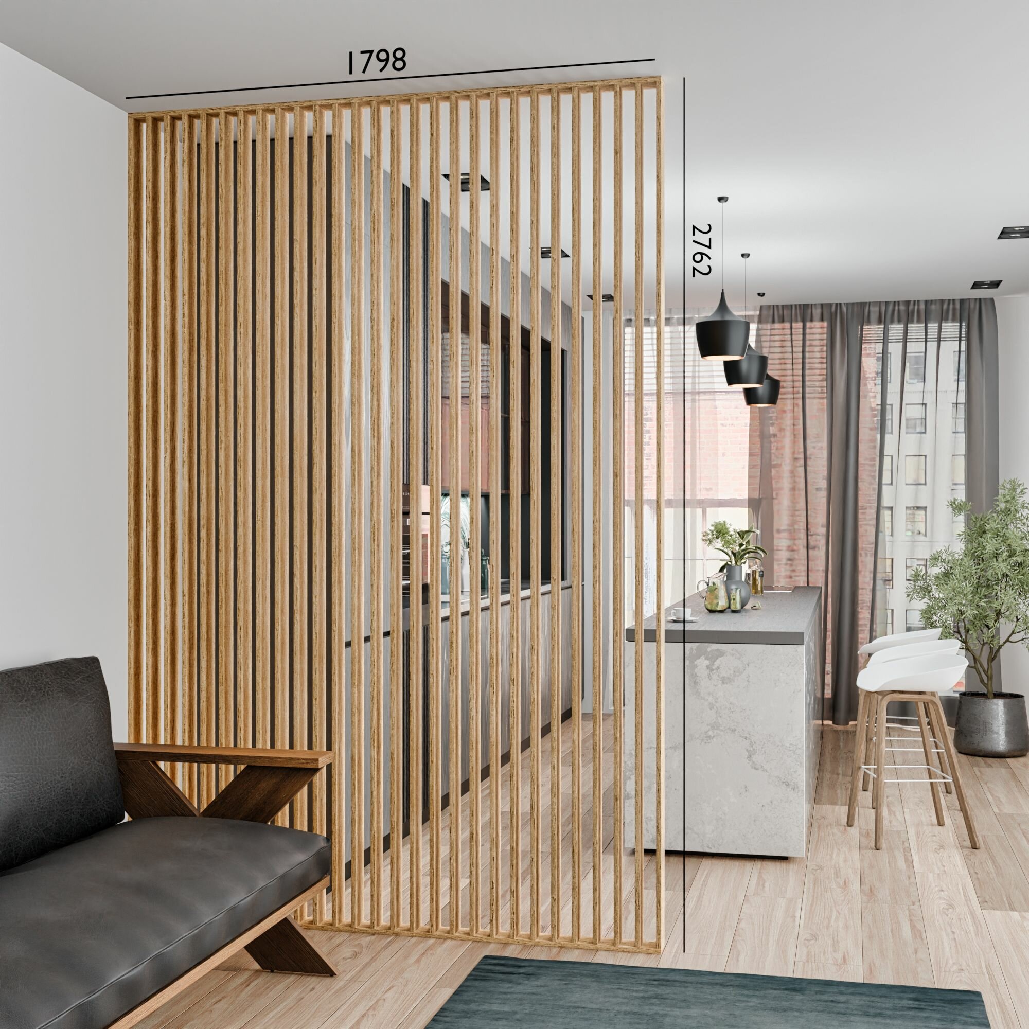 Реечная перегородка для зонирования 1798 мм, 16х80мм, дуб сонома