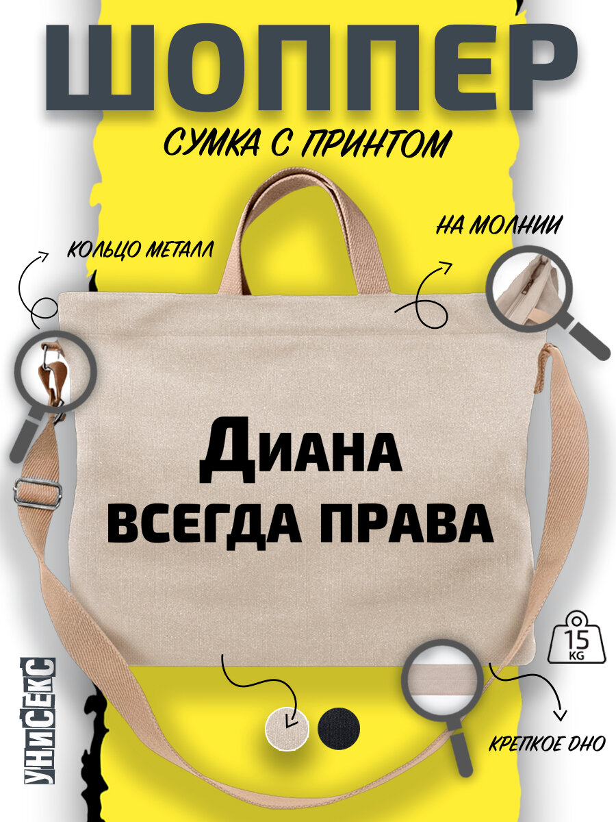 Сумка  шоппер y2k через плечо Диана права