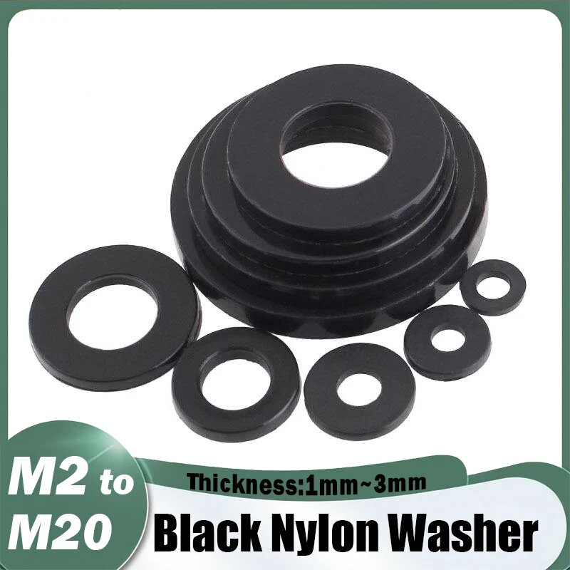 Черные пластиковые нейлоновые шайбы M2 M2.5 M3 M4 M5 M6 M8 M10 M12 M5x10x1-200Pcs