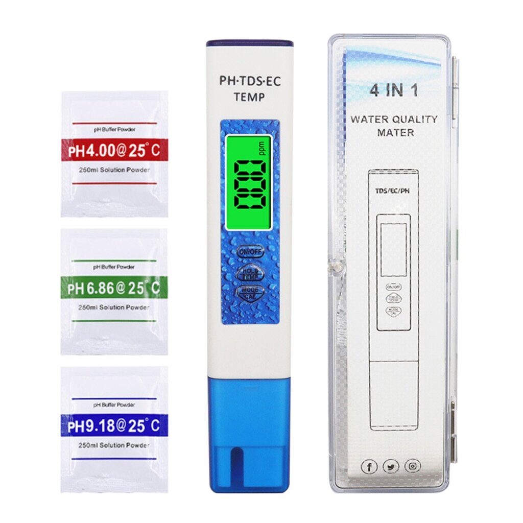 В 1 WaterMonitor AnalyzerЦифровой тестер качества воды PH/EC/TDS/Temp Многоцелевой измеритель для аквариума, бассейна, аквариума