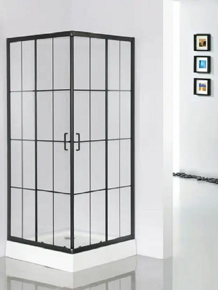 Душевой уголок Ceruttispa MUZA90N (90x90x195), без поддона, профиль черный, стекло прозрачное