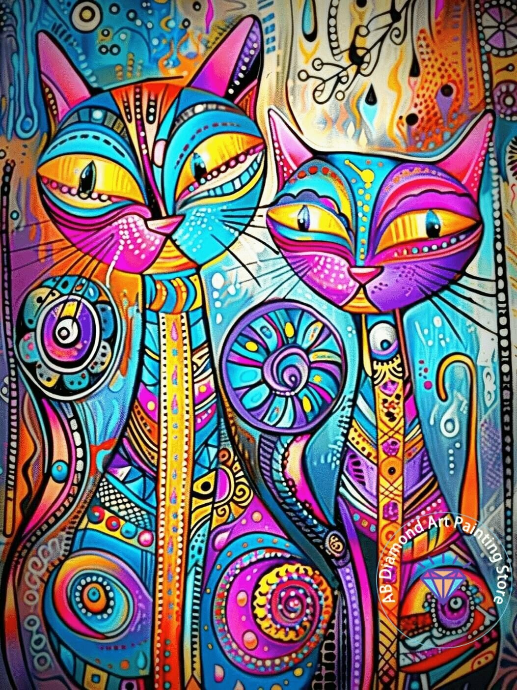 Набор для самостоятельной вышивки алмазами 5DКрасочный рисунок с кошкой - круглая алмазная мозаика размером 40x50 см для украшения стен дома,40X50CM, белый