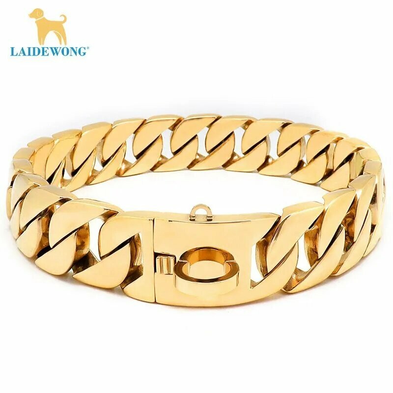 Ошейник цепь для собак средних и крупных пород, сталь, размер 60 см, ширина 32мм, золотой