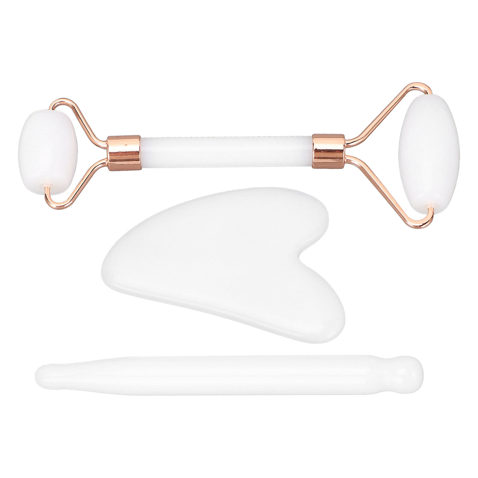 Набор из 3 инструментов для ухода за кожей лица Гуаша, уменьшающих отечность, улучшающих кровообращение, с нефритовым роликом, белый