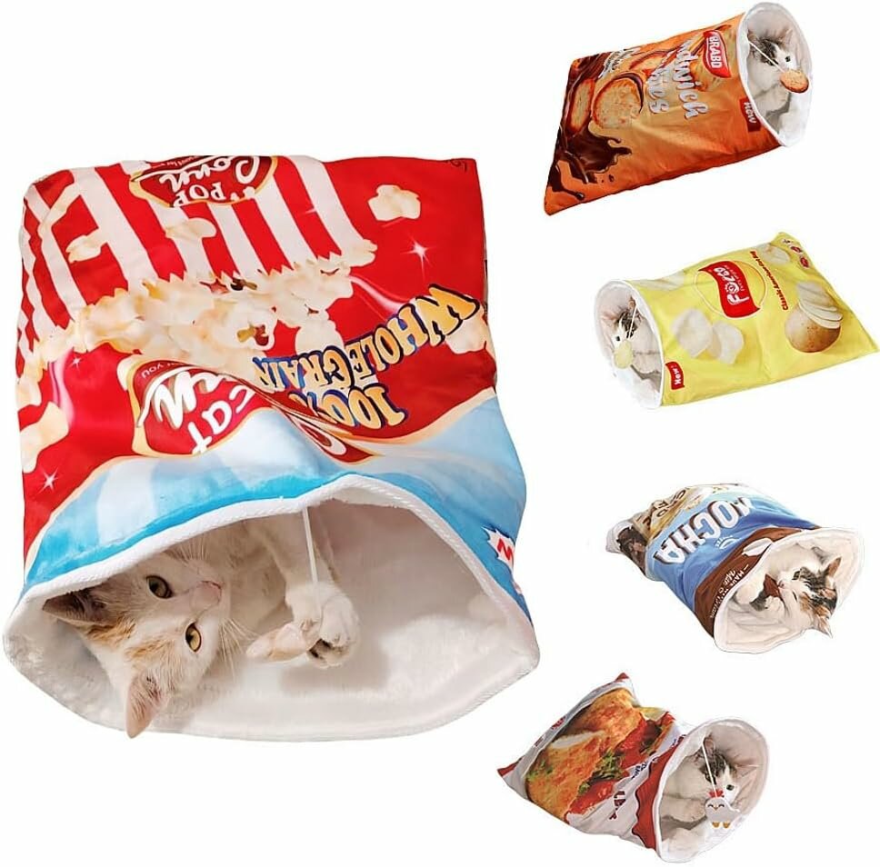 DINGXIAN Туннель-лежанка для кошек: складной игровой домик с пищалкой, мягкий и тёплый (Картофельные чипсы)