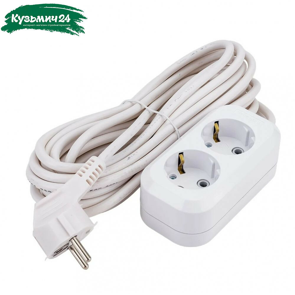 Удлинитель Universal Е-302 9631975 ПВС, с заземлением, 2 розетки, 7 м, 2.2 кВт, 1 шт.