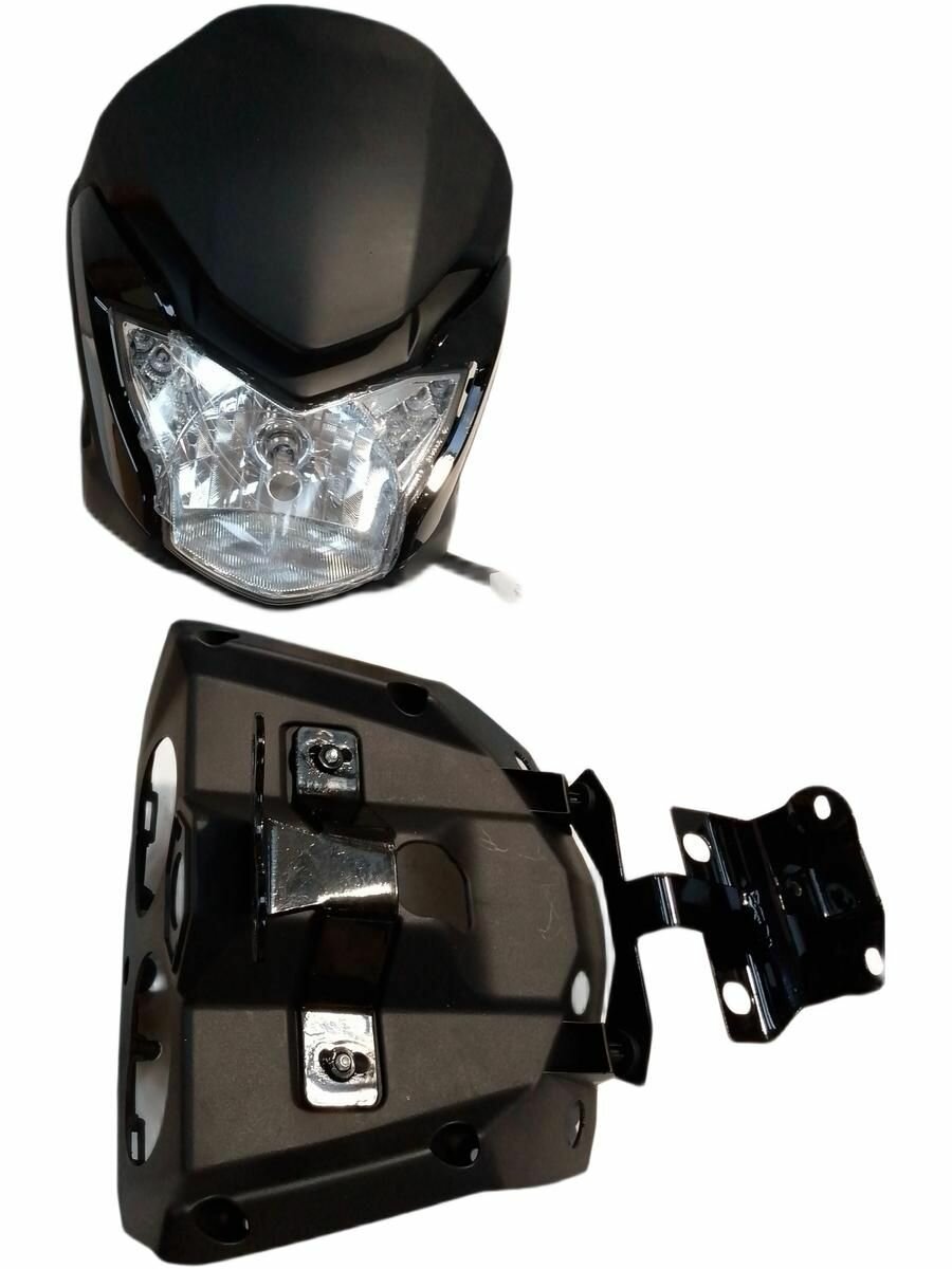 Фара с обтекателем и креплениями чёрная Альфа RS