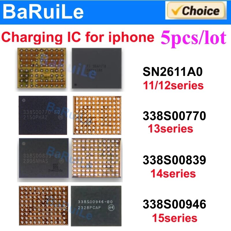 BaRuiLe 5 шт. 338S00946 338S00839 338S00770 SN2611A0 TIGRIS микросхема зарядки для iphone 11 12 13 14 Pro Max 15 Plus 5x 338S00946