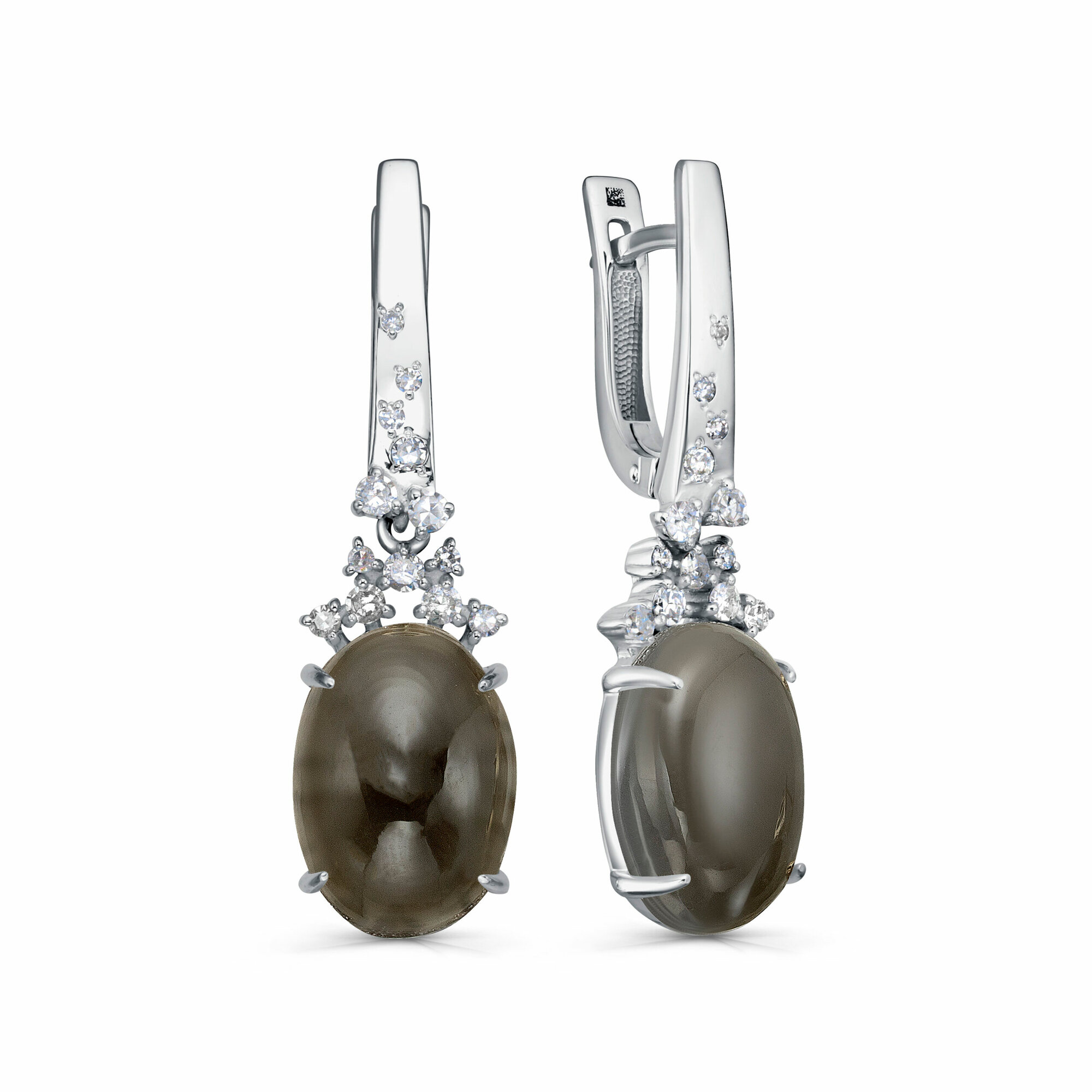 Серьги, белое золото, 585 проба, бриллиант, лунный камень