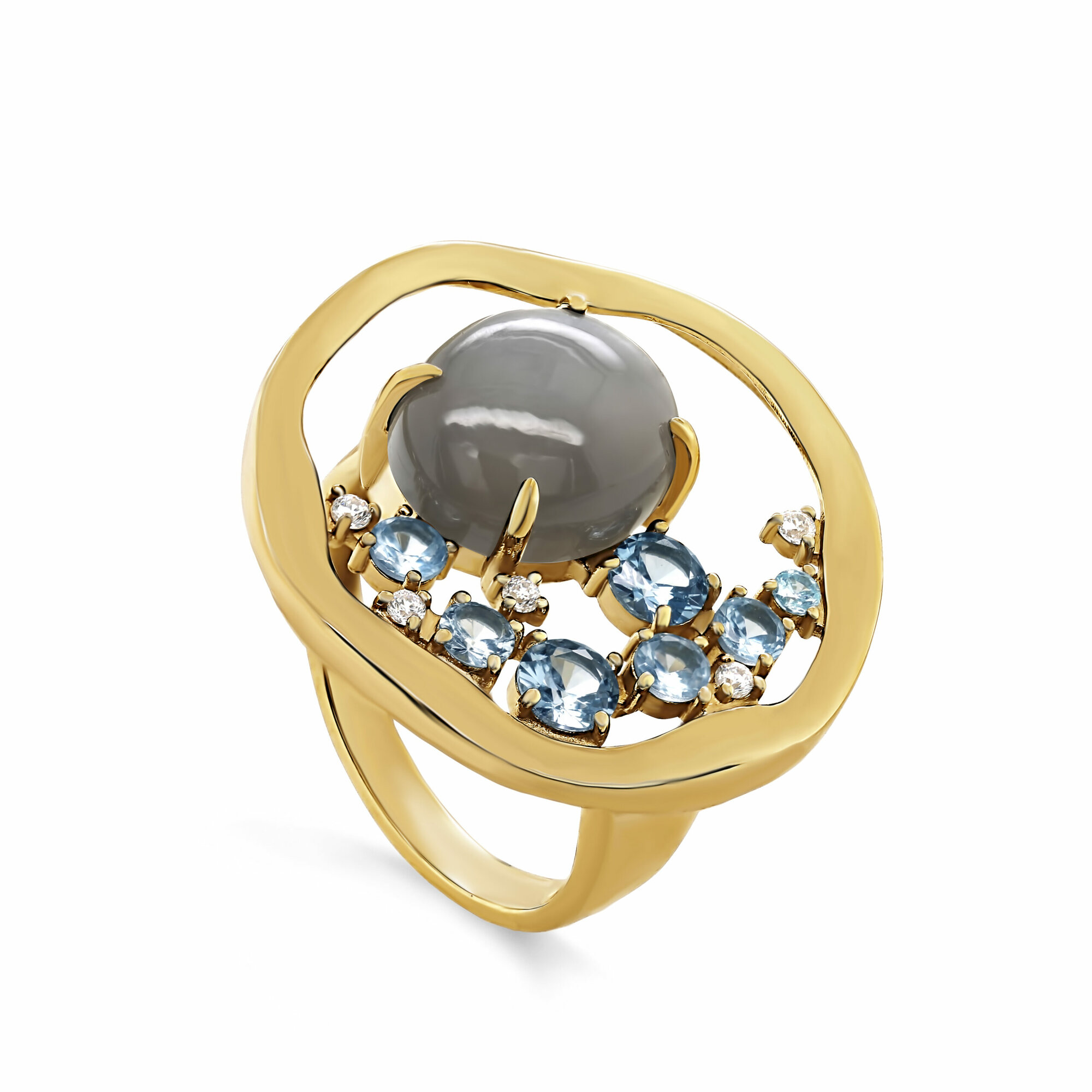 Кольцо, серебро, 925 проба, фианит, лунный камень