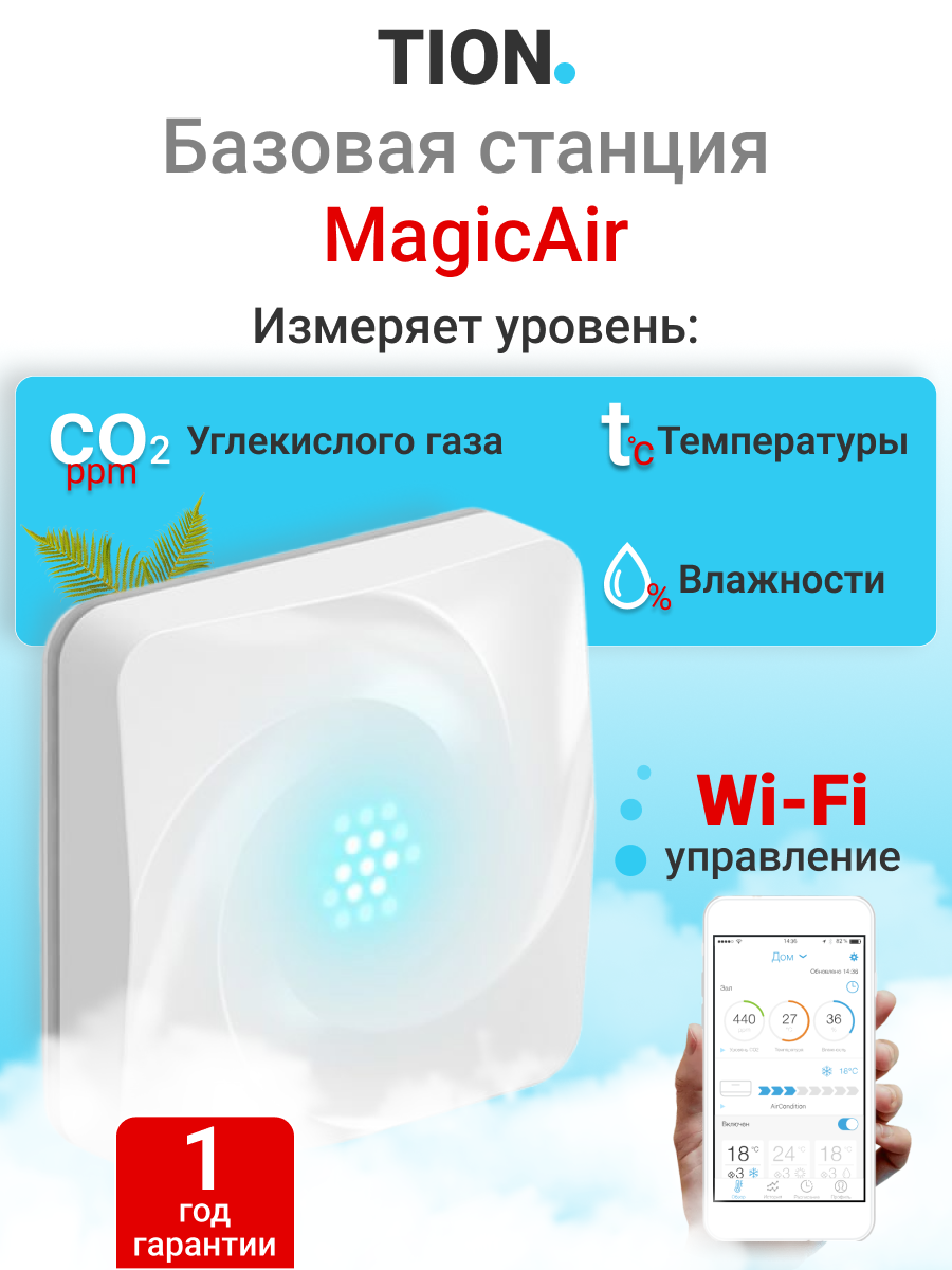Станция управления климатом TION MagicAir BS310, через приложение, Wi-Fi, белый