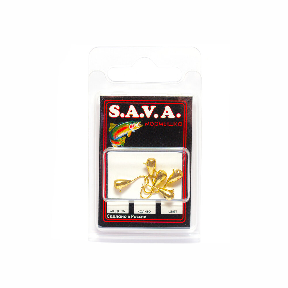 Мормышка S.A.V.A Капля с ушком и фосфором, золото, 3 мм, материал вольфрам