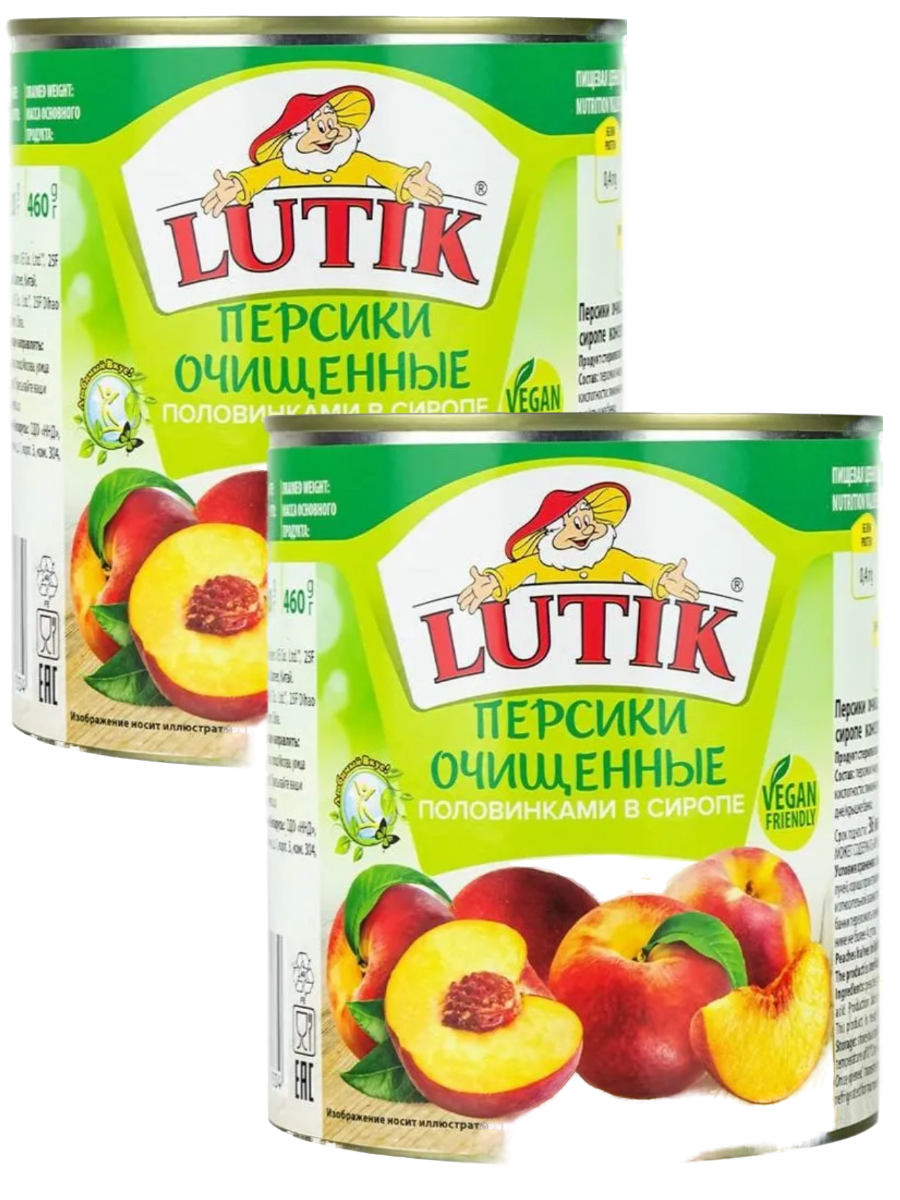 Персики Lutik консервированные очищенные половинками в сиропе,2шт по 850мл