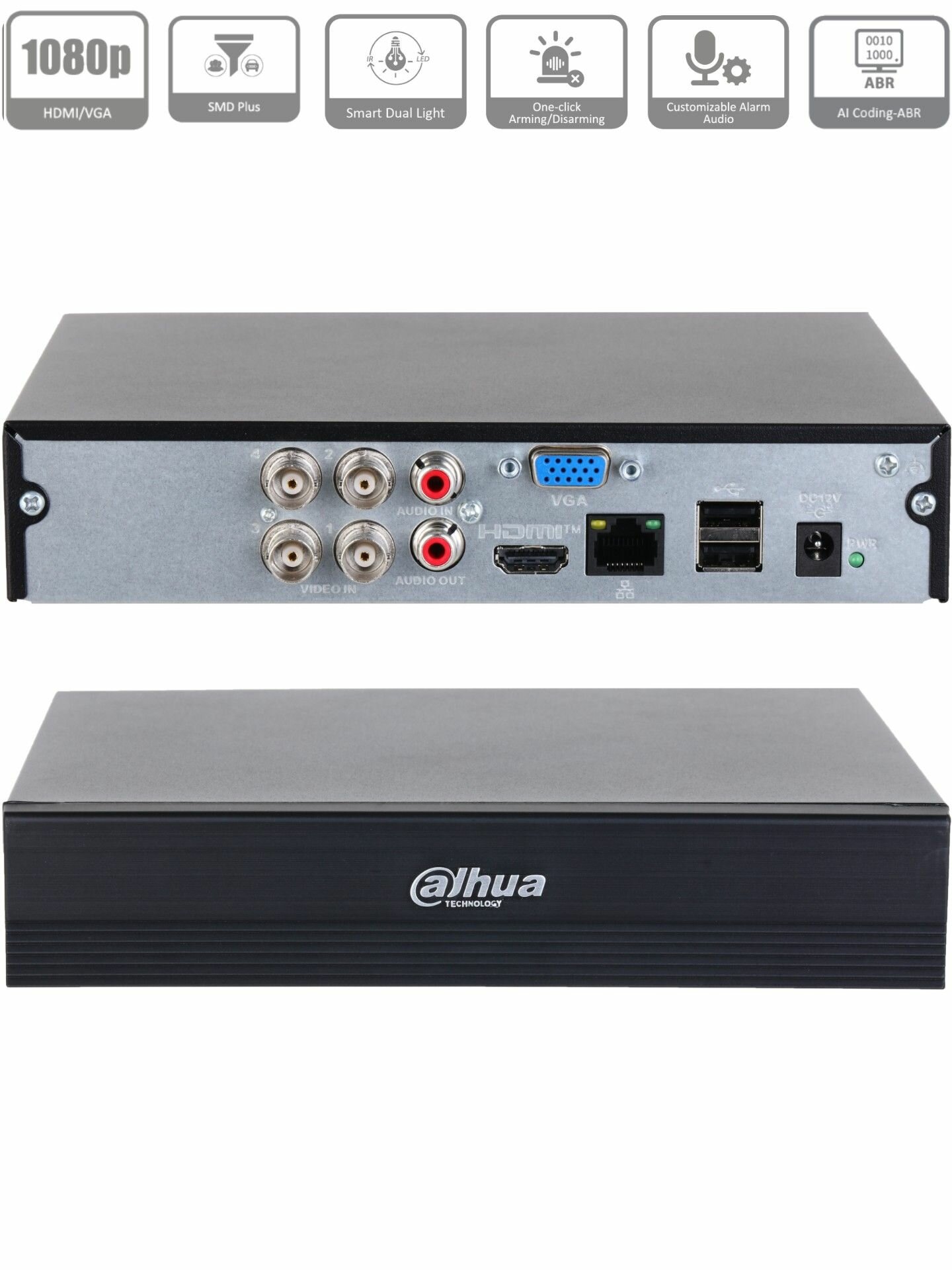 Dahua DH-XVR1B04H-I/T - 4 канальный видеорегистратор для камер видеонаблюдения HDCVI, XVR-регистратор гибридный