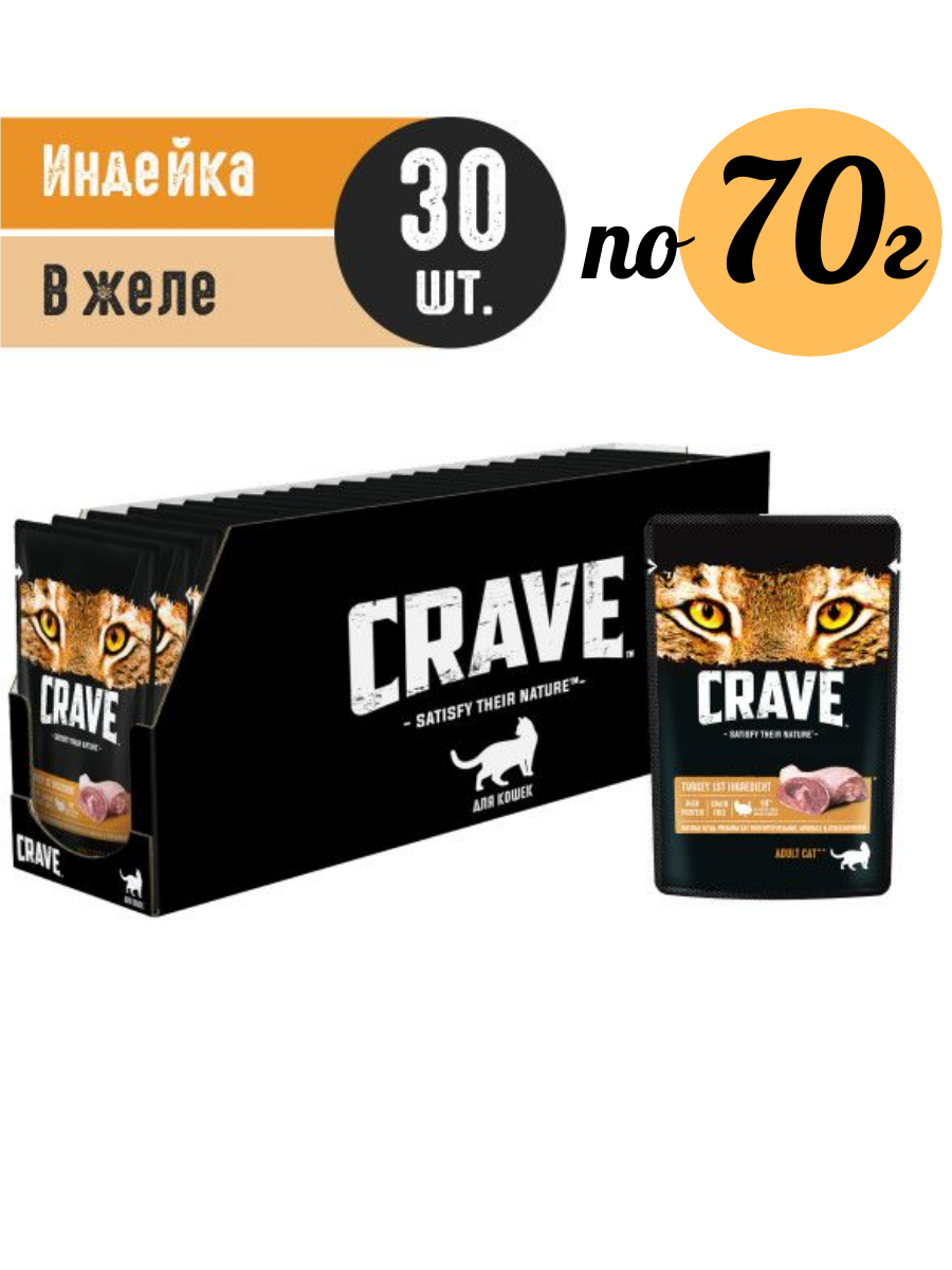 Crave Влажный корм для кошек "Кролик в желе" , 30 шт по 70 г