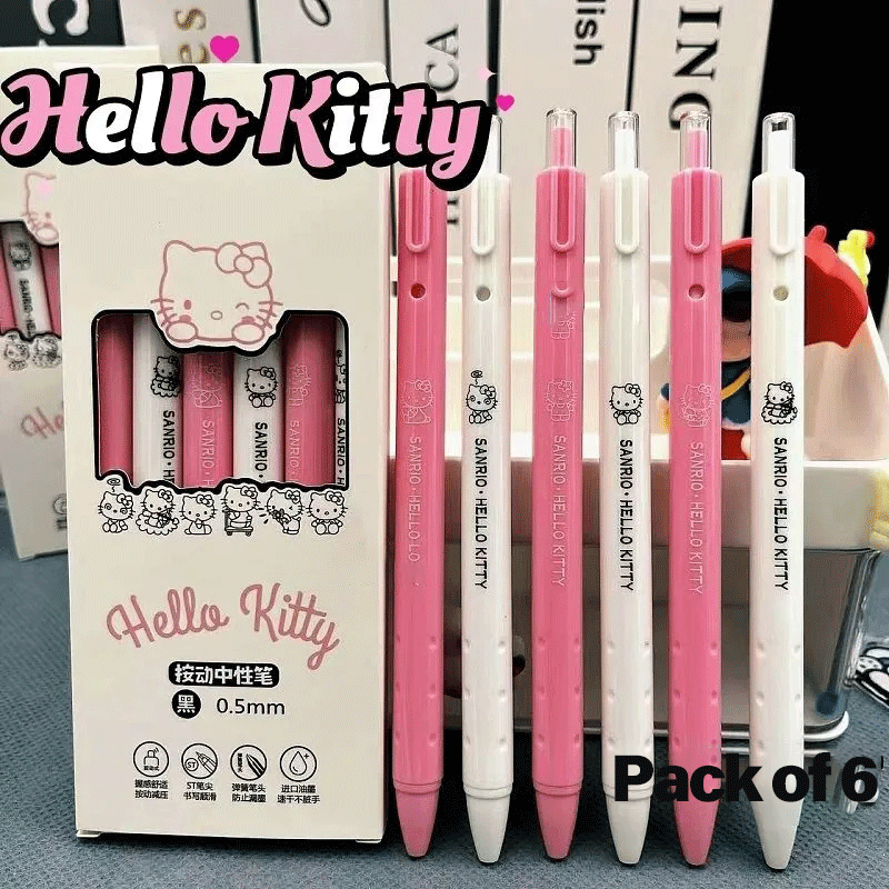 Набор ручек Hello Kitty, гелевые, иссиня-черные, шариковые, 8-гранный корпус, пластик