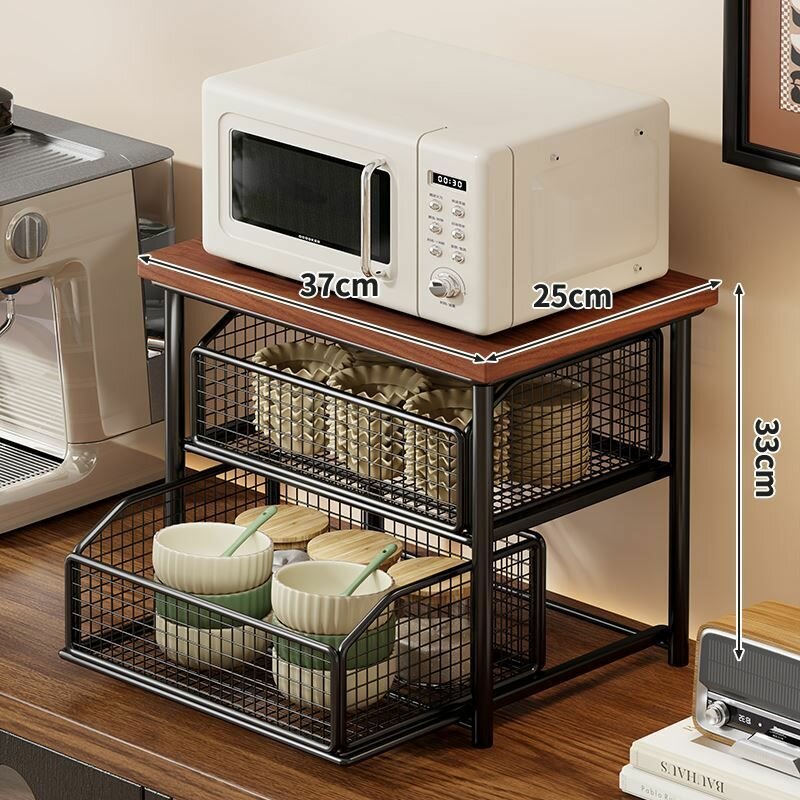 Настольная полка для микроволновки и духовки, 1 или 2 яруса: выдвижной ящик, без сборки, 37x25x33 см, сталь