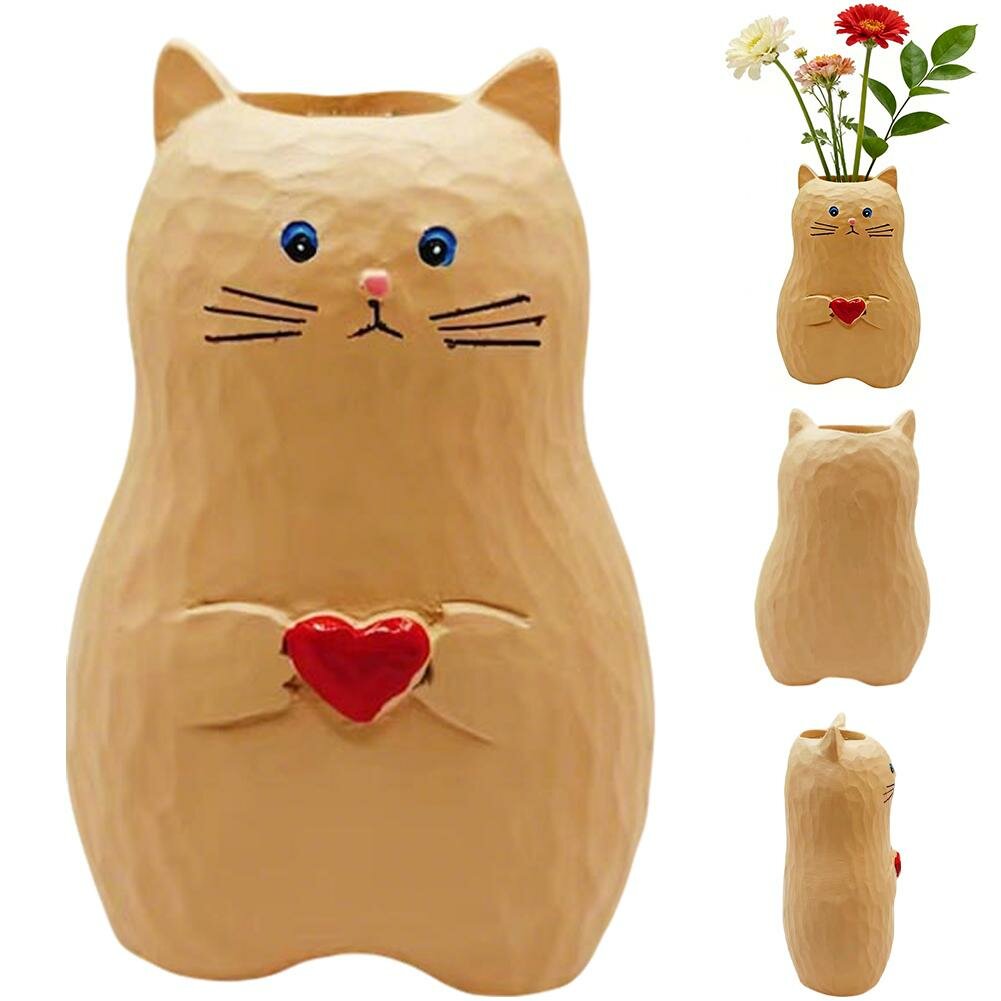 Ваза в виде сердца с кошкой, декоративная ваза из смолы