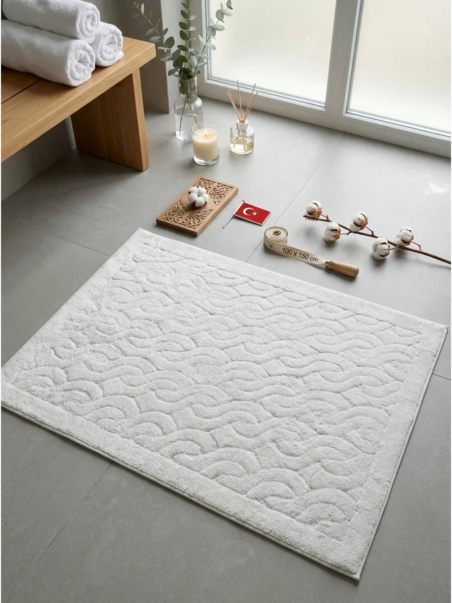 Коврик для ванной и туалета Natali's Carpets большой белый 100х200 см Турция