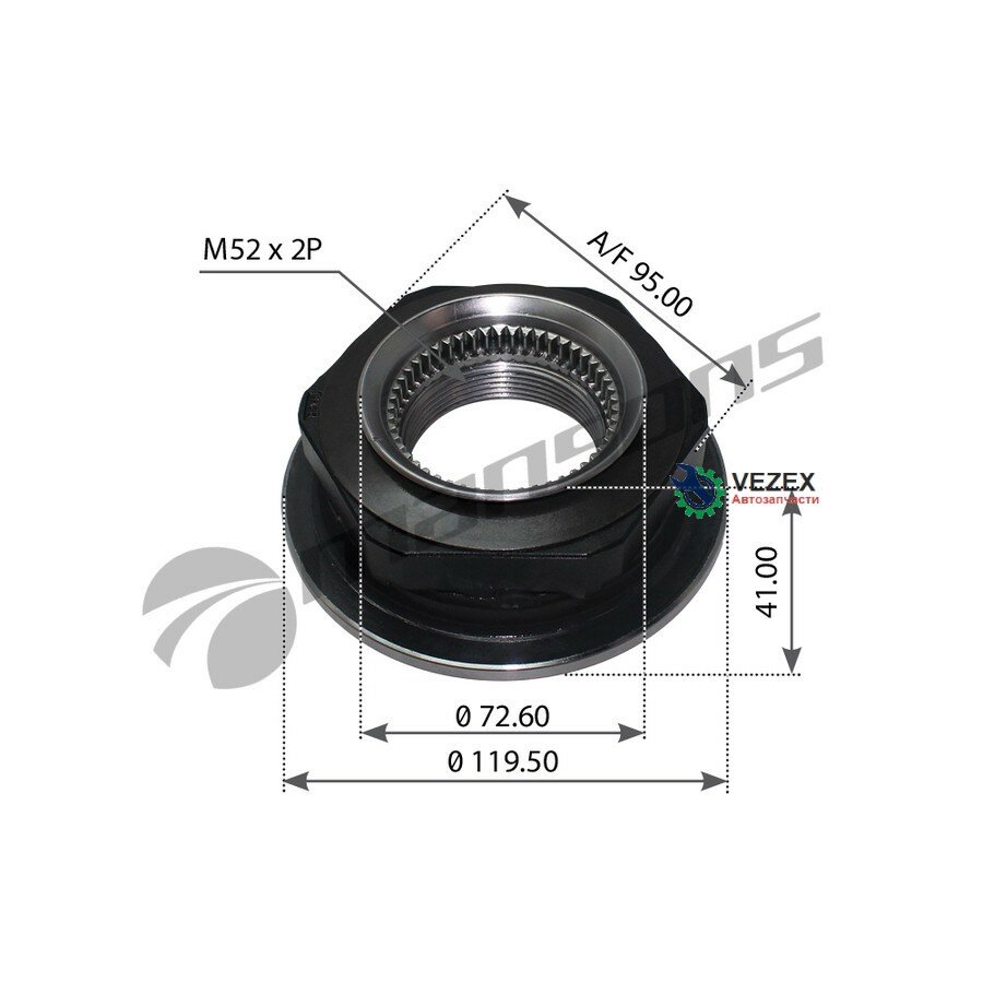 MANSONS 300373 гайка ступицы! M52x2 H=41mm SW95 \BPW Eco-Plus