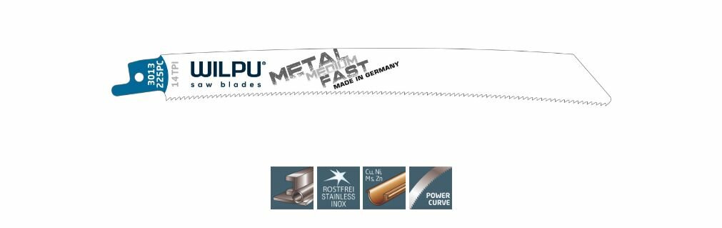 Полотно для сабельных пил WILPU 3013/225 PC (1/2") Арт.1472200005 для стали и нержавейки 2-8 мм, цветных металлов 5 шт/уп