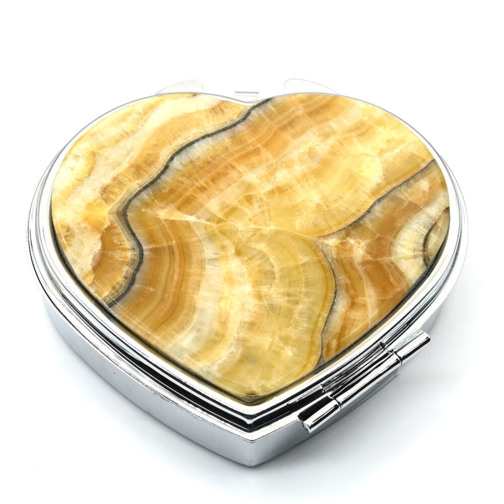 Бокс для лекарств Сердце на 3 отсека с камнем оникс, серебристая .