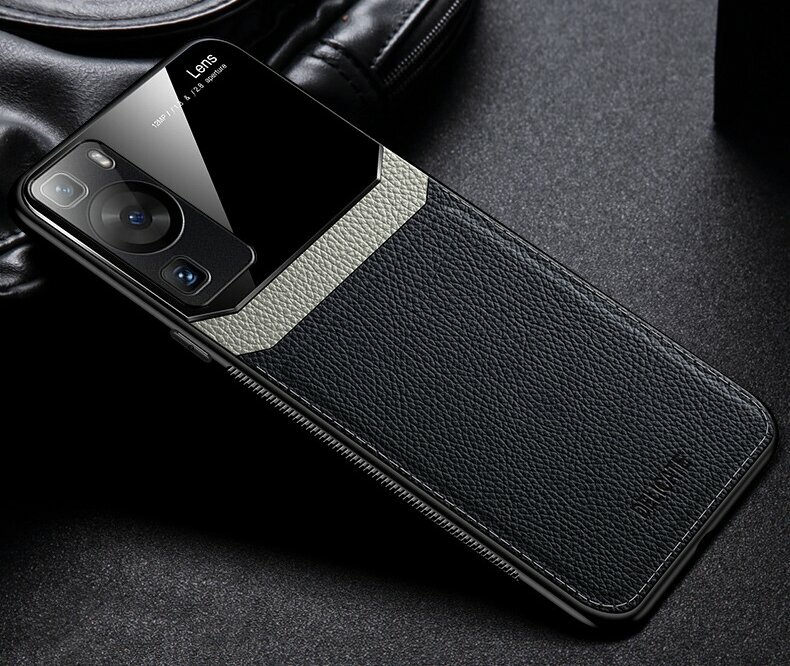 Чехол задняя панель MyPads для Huawei P60 Art из силикона со вставками из импортной эко-кожи и оргстекла черная