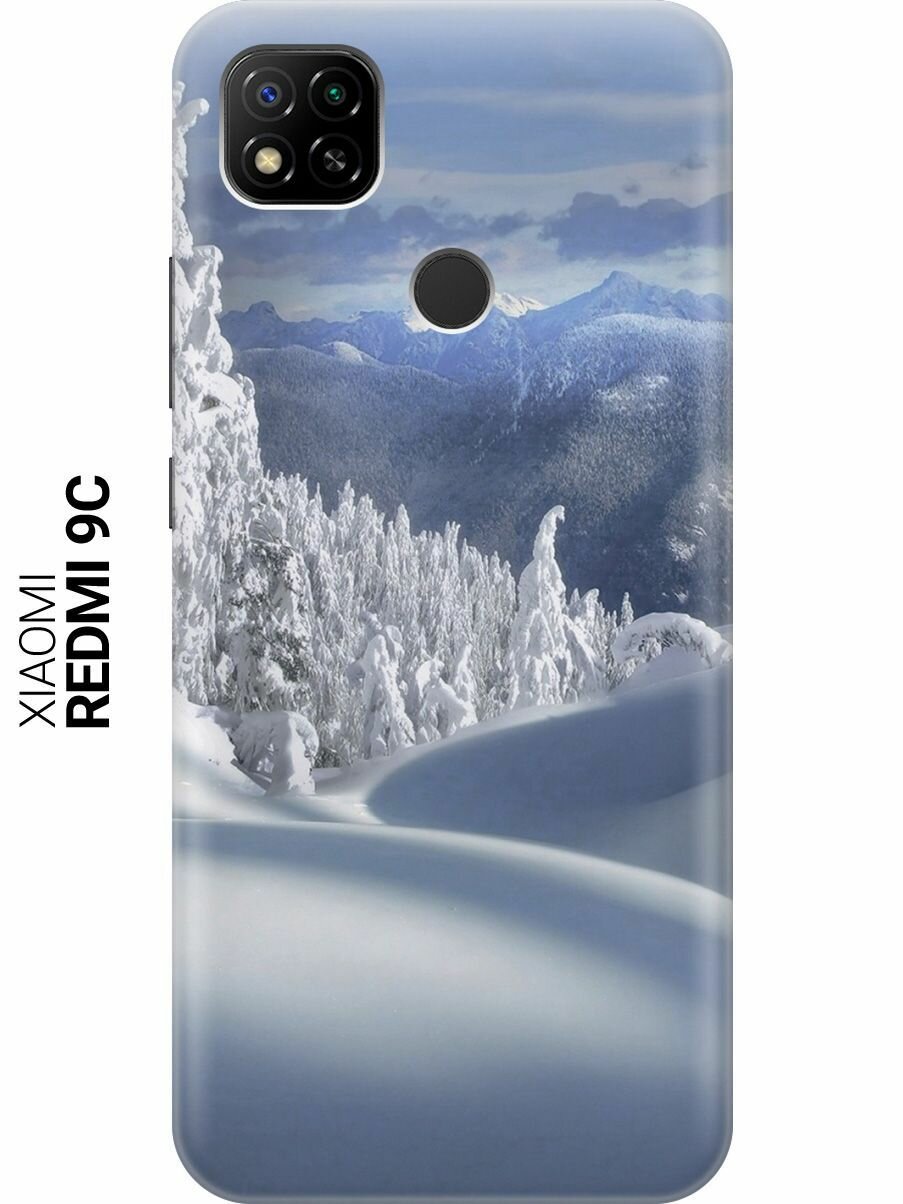 Силиконовый чехол на Xiaomi Redmi 9C, Сяоми Редми 9С с принтом "Заснеженный лес и горы"