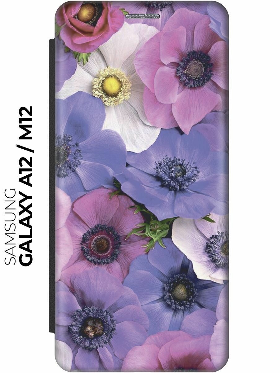 Чехол-книжка Фиалковый букет на Samsung Galaxy A12 / M12 / Самсунг А12 / М12 черный