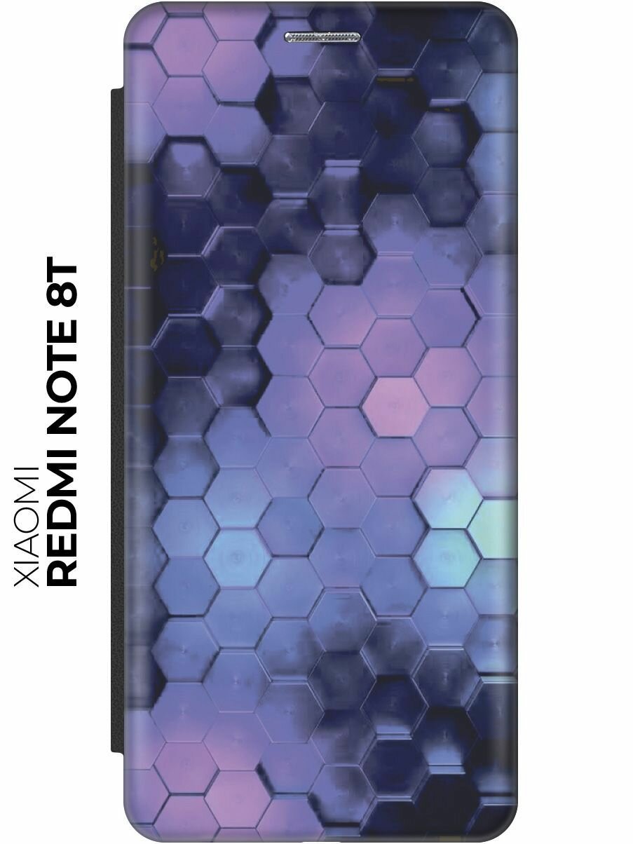 Чехол-книжка Сиреневые соты на Xiaomi Redmi Note 8T / Сяоми Редми Ноут 8Т черный