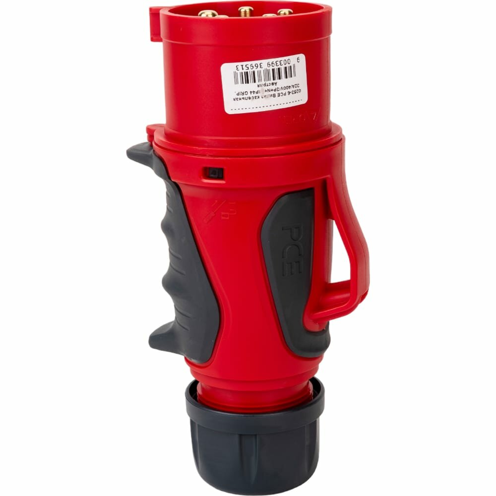 Кабельная вилка PCE 32А 380V 3P+N+E IP44 GRIP 0253-6, из полиамида, красная